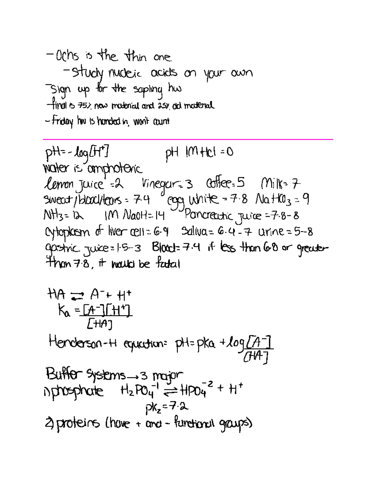 Biochem 101 - Week 1 Lecture Notes on Nucleic Acids & pH Concepts - Studocu
