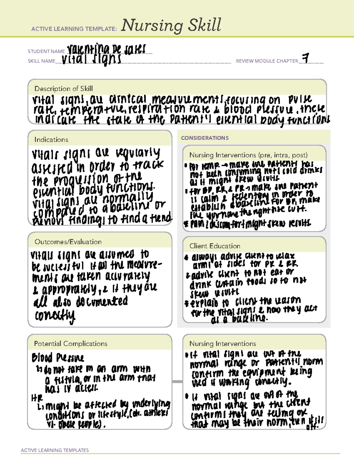 Nursing Skill Vital Signs - ACTIVE LEARNING TEMPLATES Nursing Skill ...
