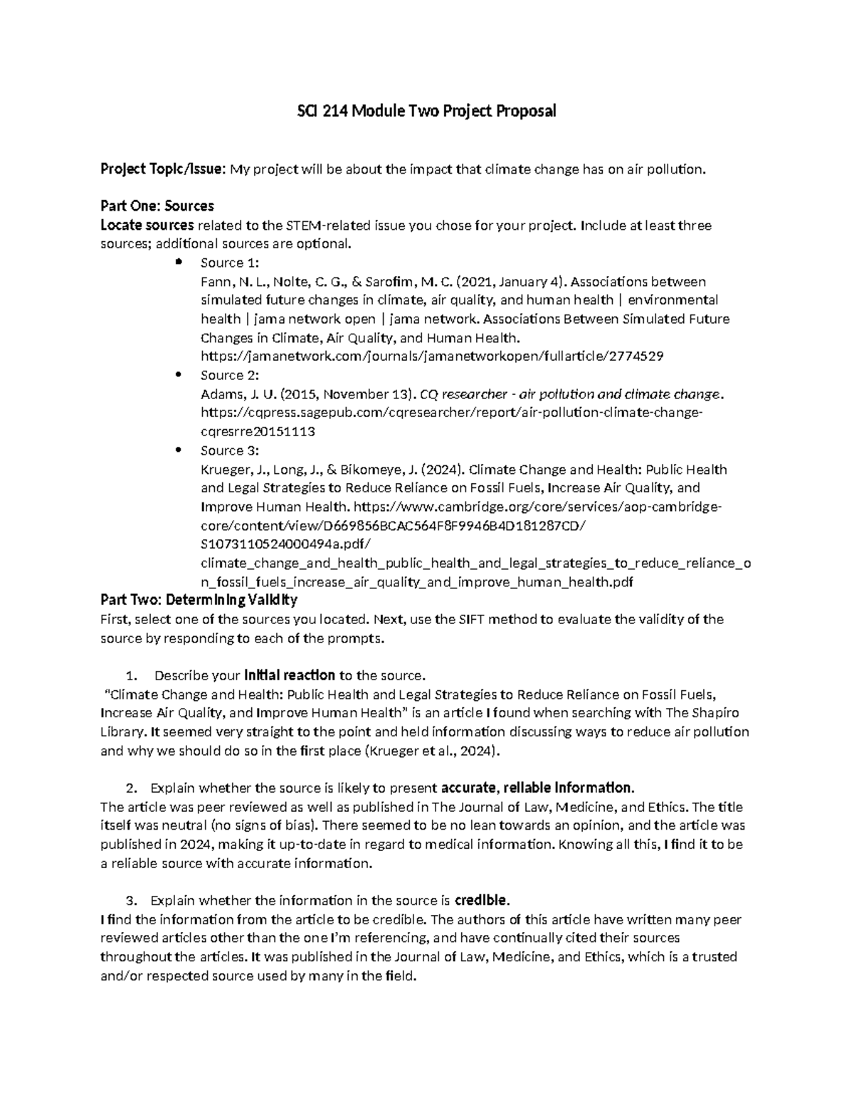 SCI 214 Climate Change and Air Pollution Project Proposal - Studocu