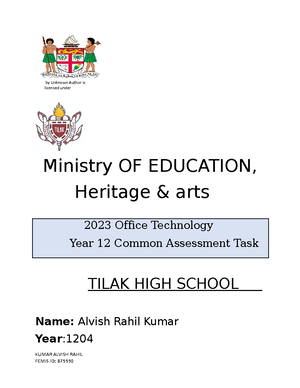 ABEL Nadan - 855987 - Project - MINISTRY OF EDUCATION FIJI TILAK HIGH ...