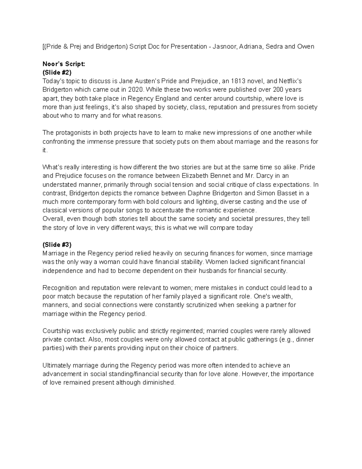 Comparative Analysis of Pride and Prejudice & Bridgerton (ENG 101 ...