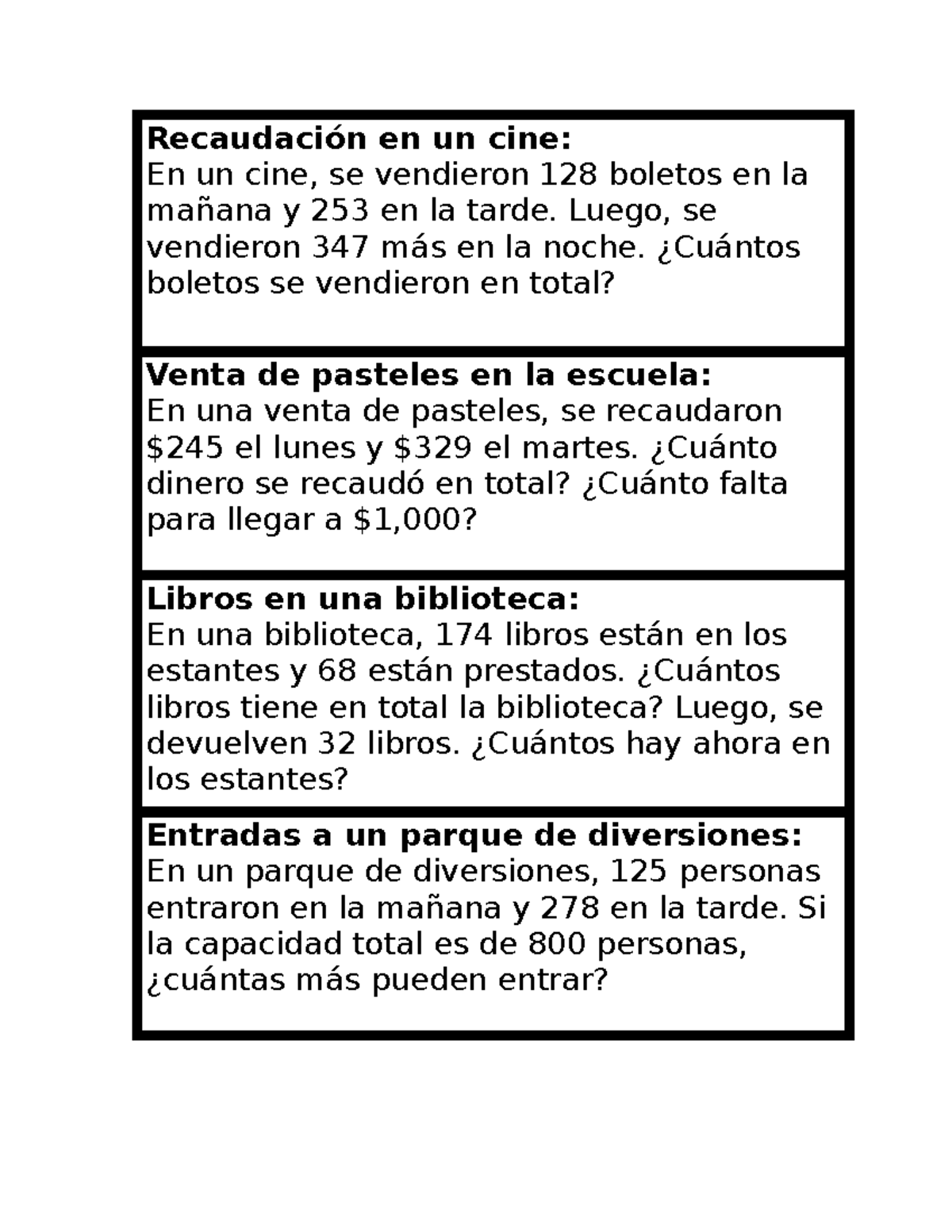 Tarjetas de Problemas: Sumas y Restas en Matemáticas - Studocu