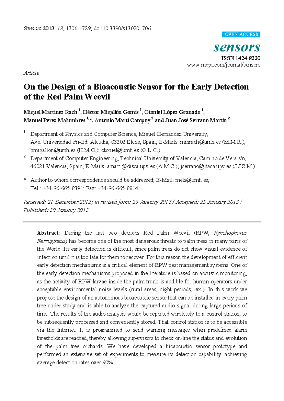 Bioacoustic Sensor for the Early Detection - Universidad s/n-Ed ...