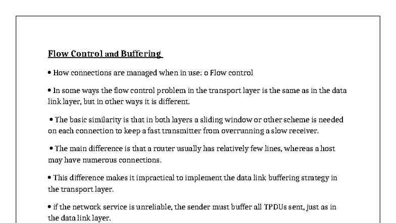Computer Network UNIT IV: Flow Control & Buffering Concepts - Studocu