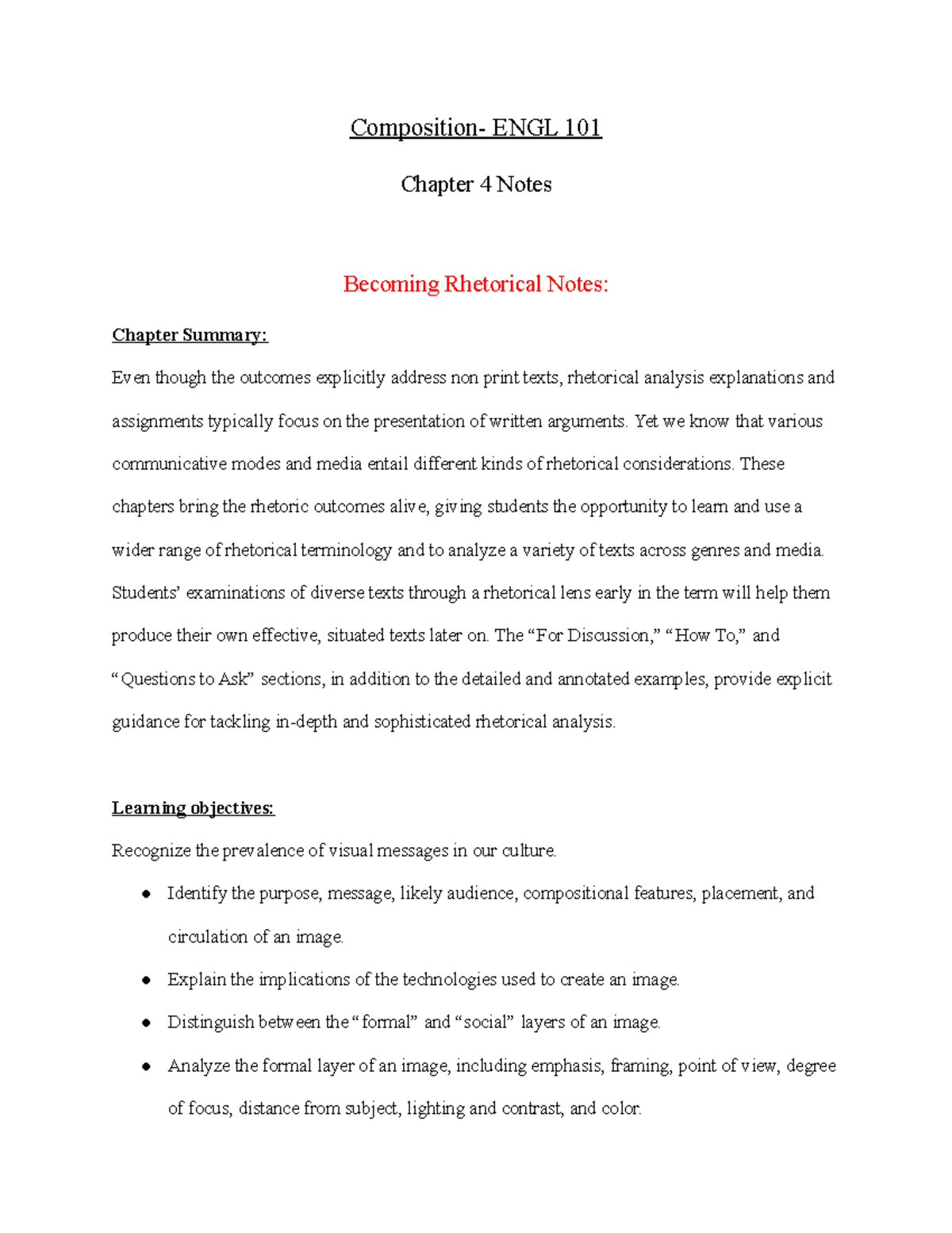 Composition- ENGL 101 Ch4 - Composition- ENGL 101 Chapter 4 Notes ...