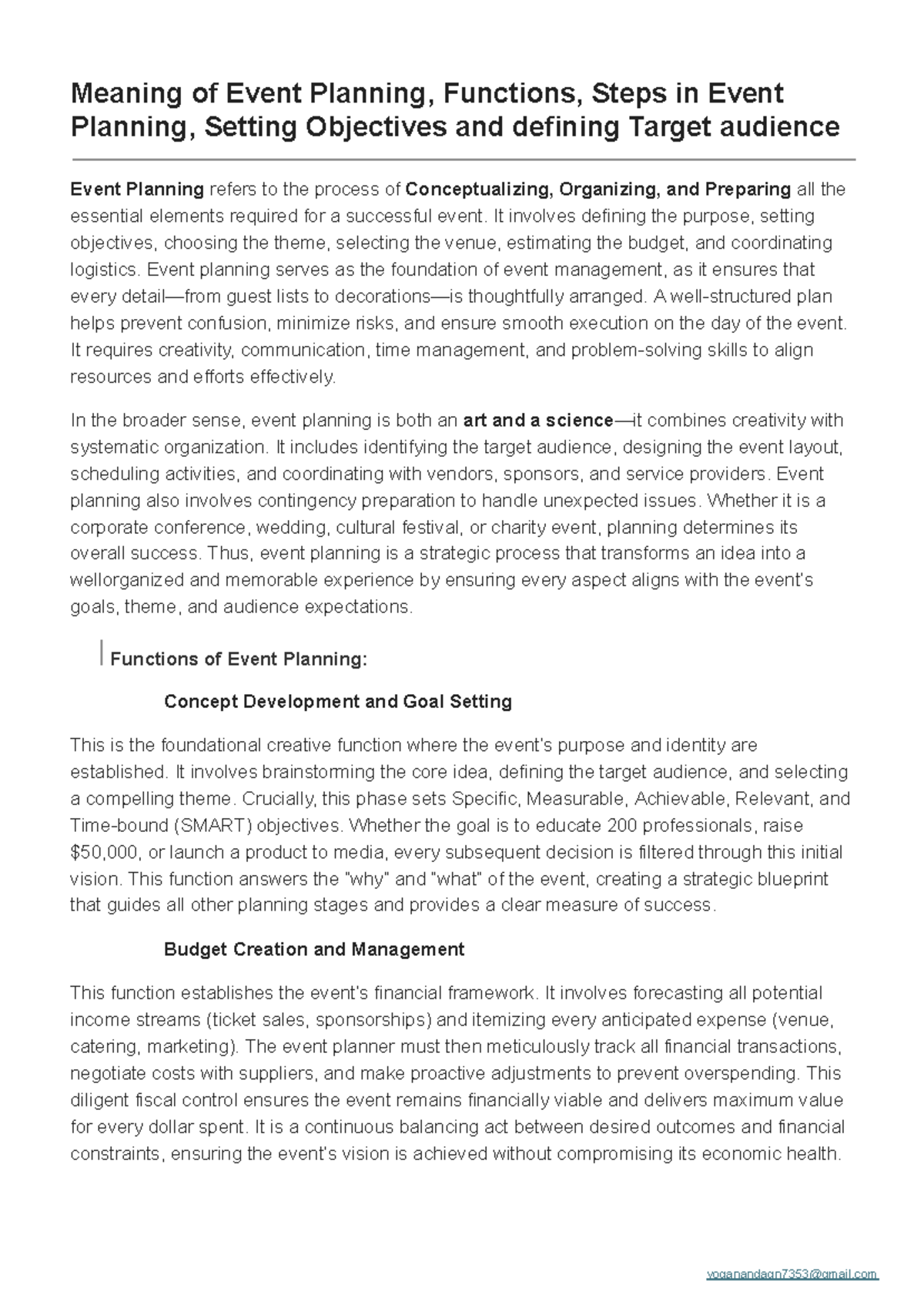 Event Management UNIT 2: Functions, Steps, and Objectives in Planning ...
