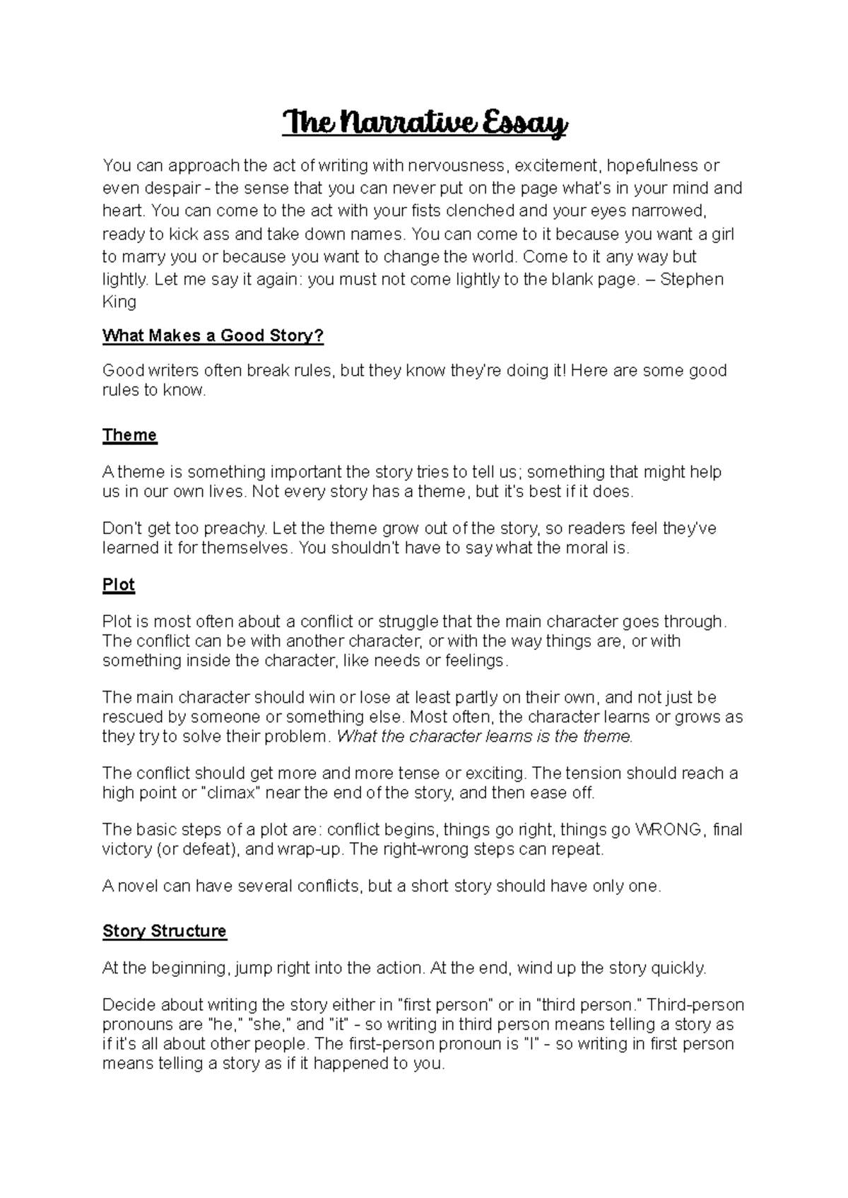 Narrative Essay Writing Guide - Studocu