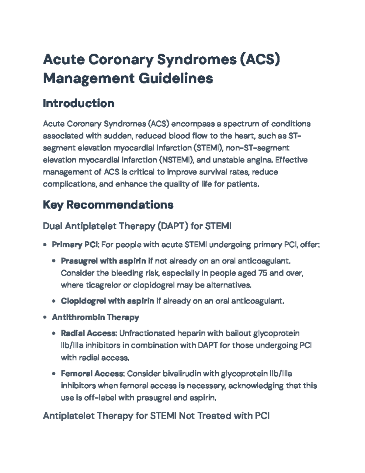 Acute Coronary Syndromes (ACS) Management Guidelines - Clinical ...