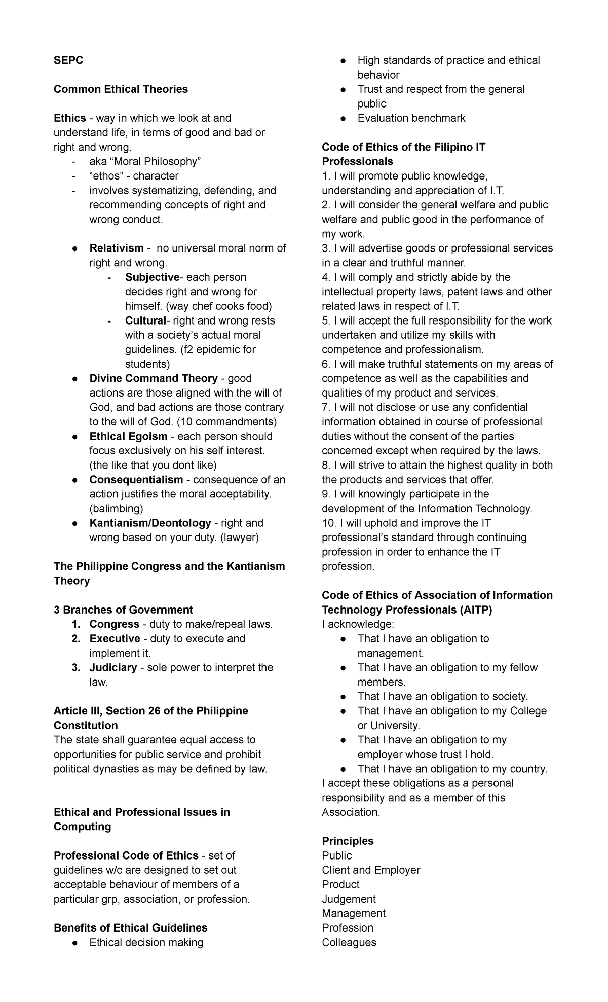 SEPC Prelims: Social, Ethical, and Professional Issues in Computing ...
