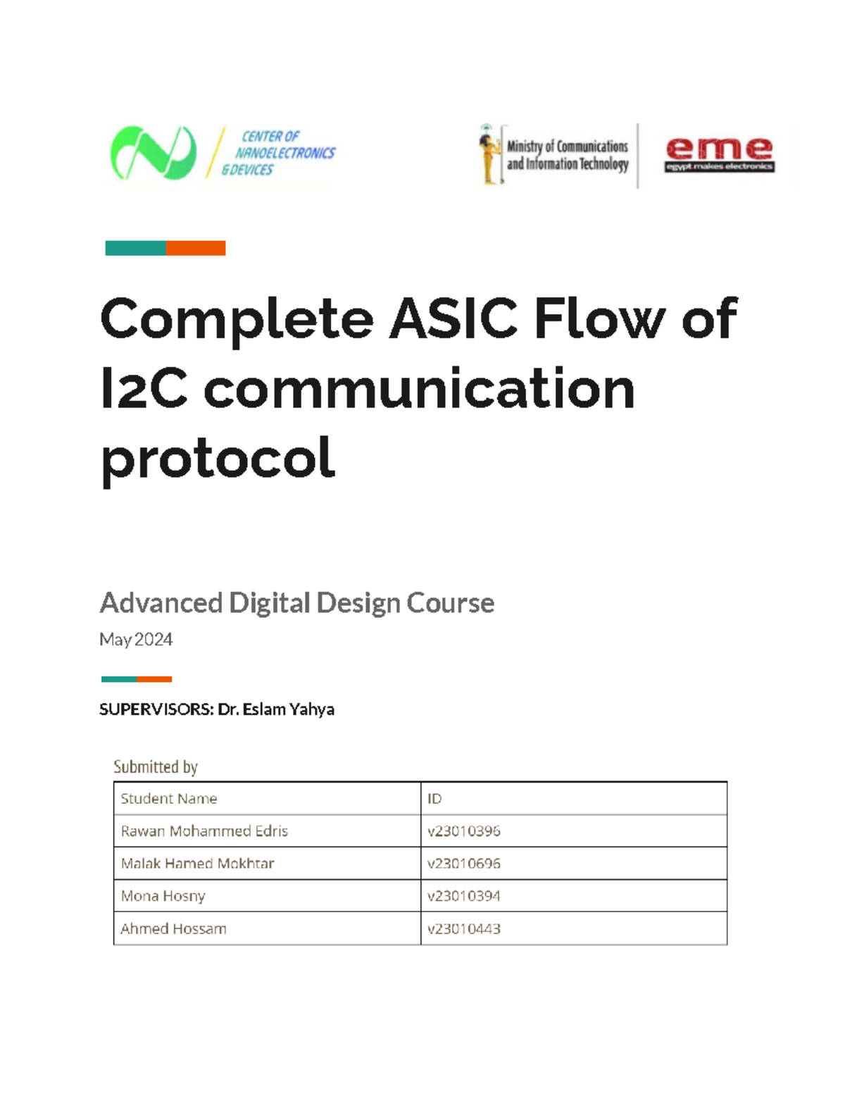 Complete ASIC Flow of I2C Communication Protocol - Advanced Digital Design - Studocu