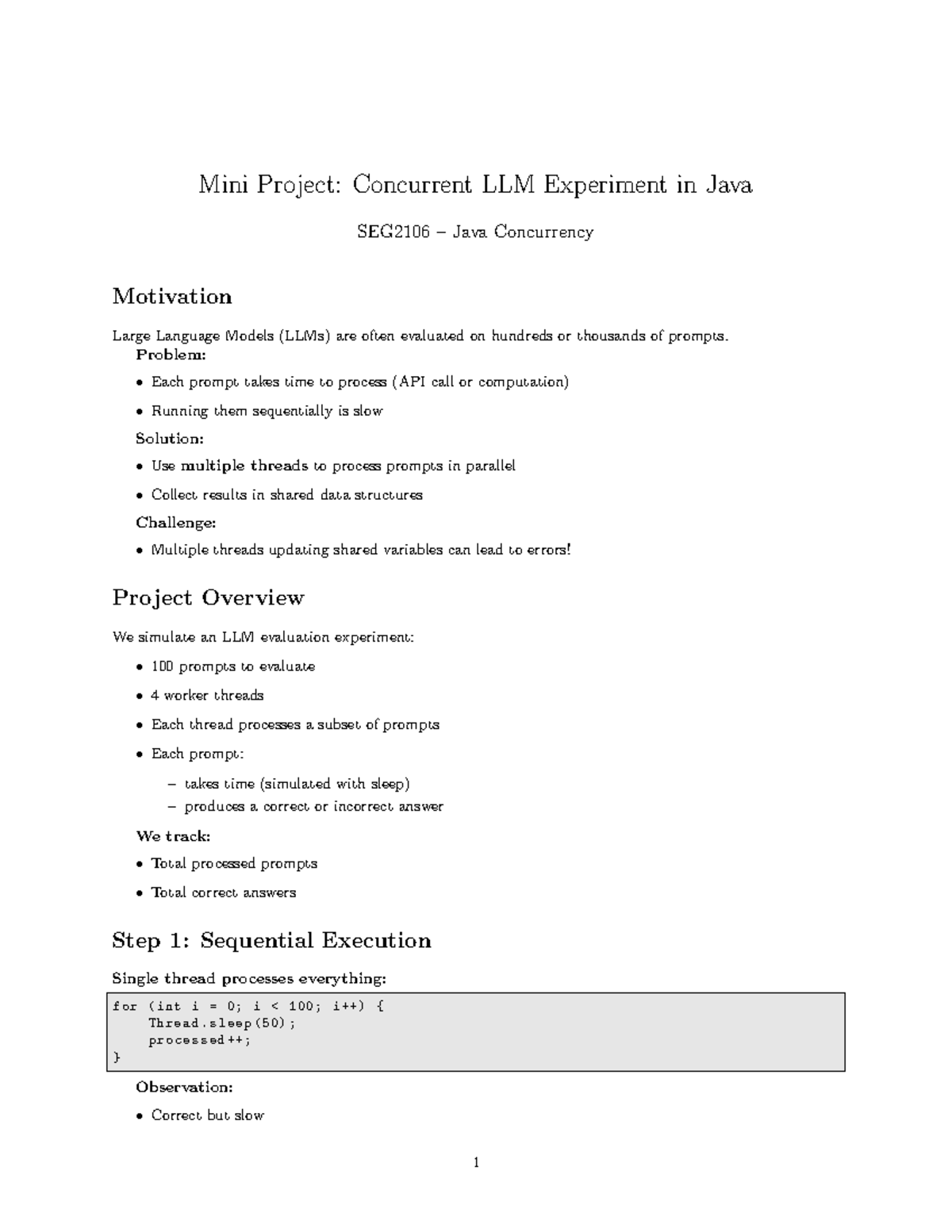 Mini Project: Concurrent LLM Experiment in Java SEG2106 - Studocu
