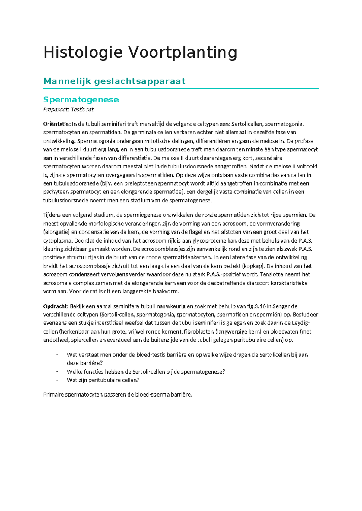Histologie Voortplanting (BK) - Mannelijk en Vrouwelijk ...