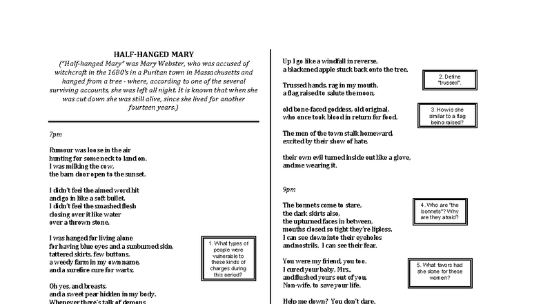 The Crucible - Half Hanged Mary Analysis and Insights - Studocu