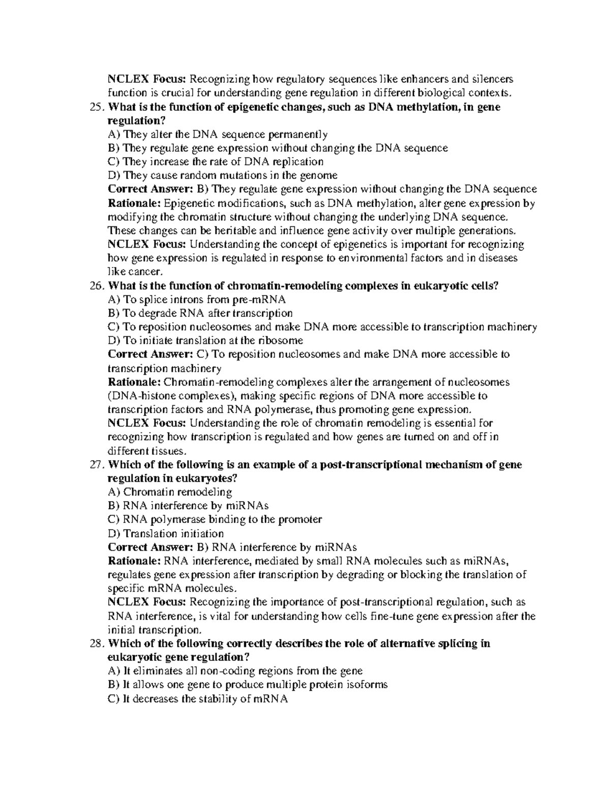 NCLEX Focus: Gene Regulation Mechanisms in Genetics (Test Bank) - Studocu