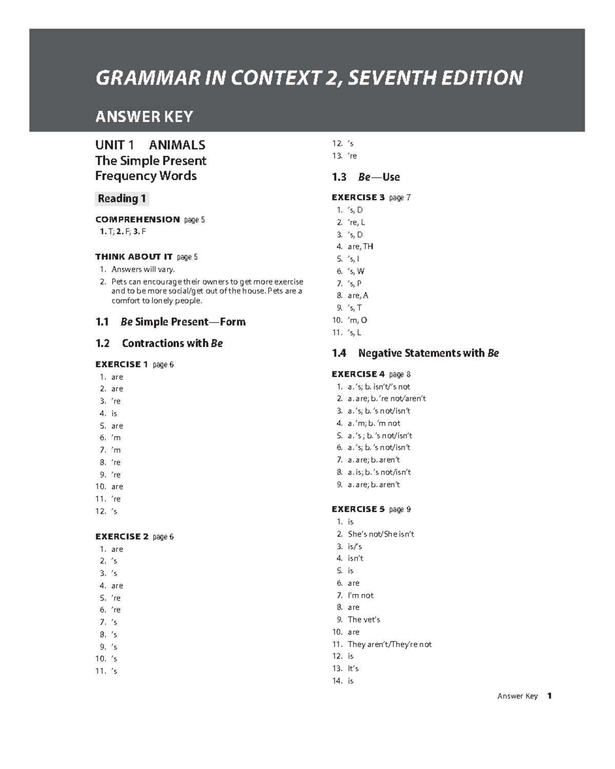 Grammar in Context 2 Answer Key for Level 2 (7th Edition) - Studocu