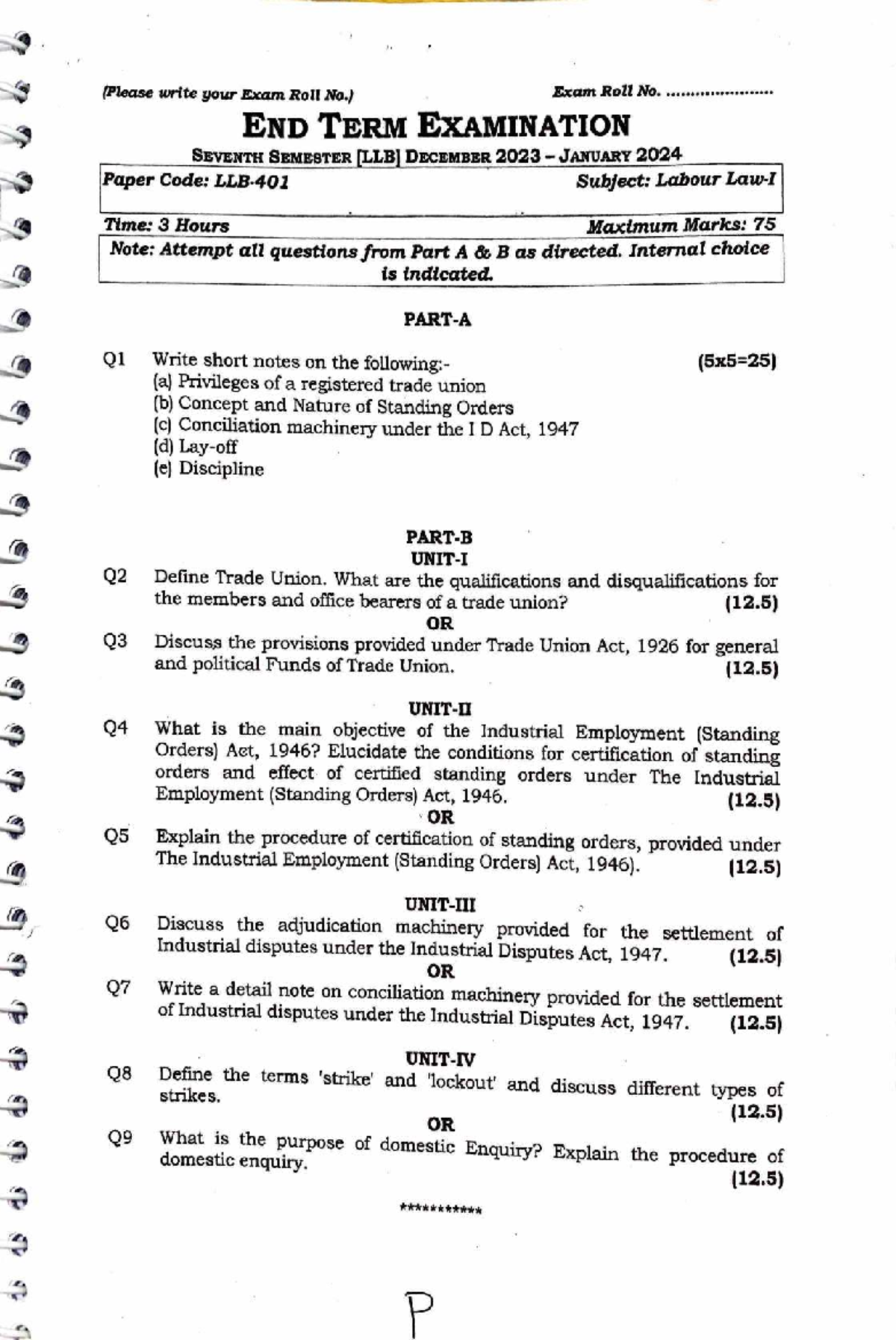 **Title: LLB 7th Sem Previous Year Exam Papers Compilation** - Studocu