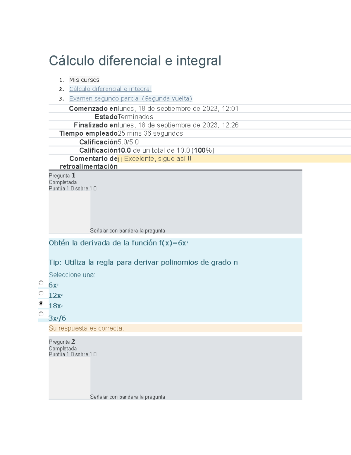 Cálculo Diferencial e Integral - Examen Segundo Parcial (Semana 2) - Studocu