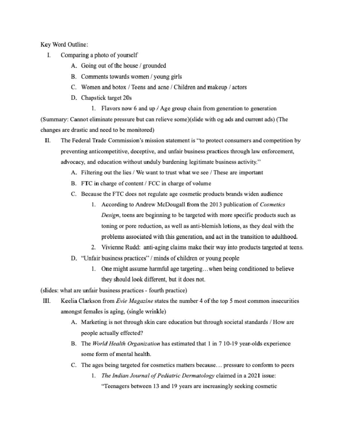 Speech #3 key word outline - Google Docs - Key Word Outline: I ...