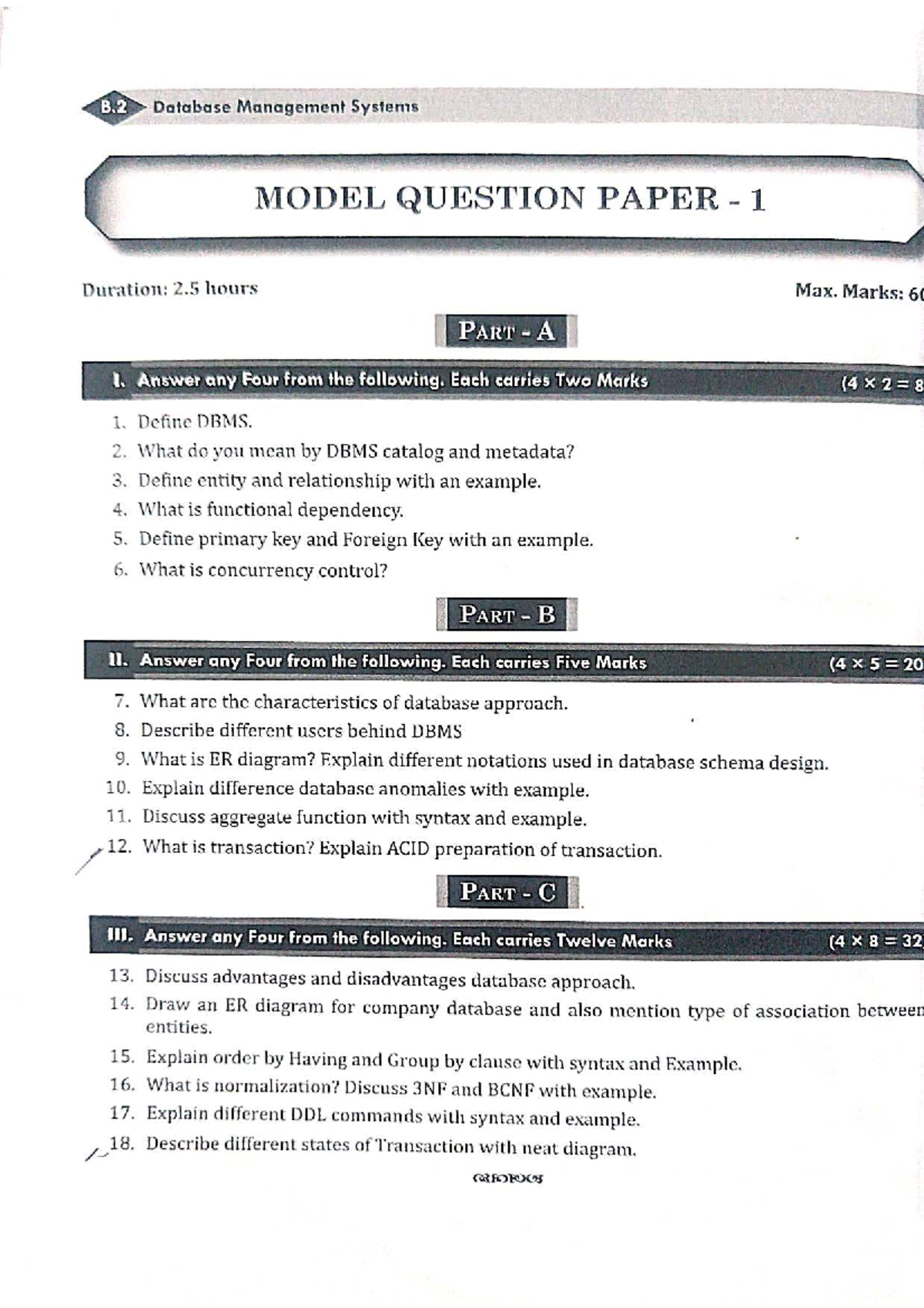 BCA 2.3 Database Management Systems Model Question Paper 2022-2023 ...