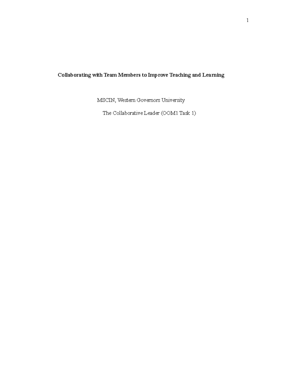 Collaborating with Team Members to Improve Teaching and Learning No ...