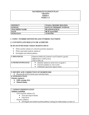 Lesson Plan Gr 6 Mathematics Term 2: Numeric Patterns Week 3 - Studocu