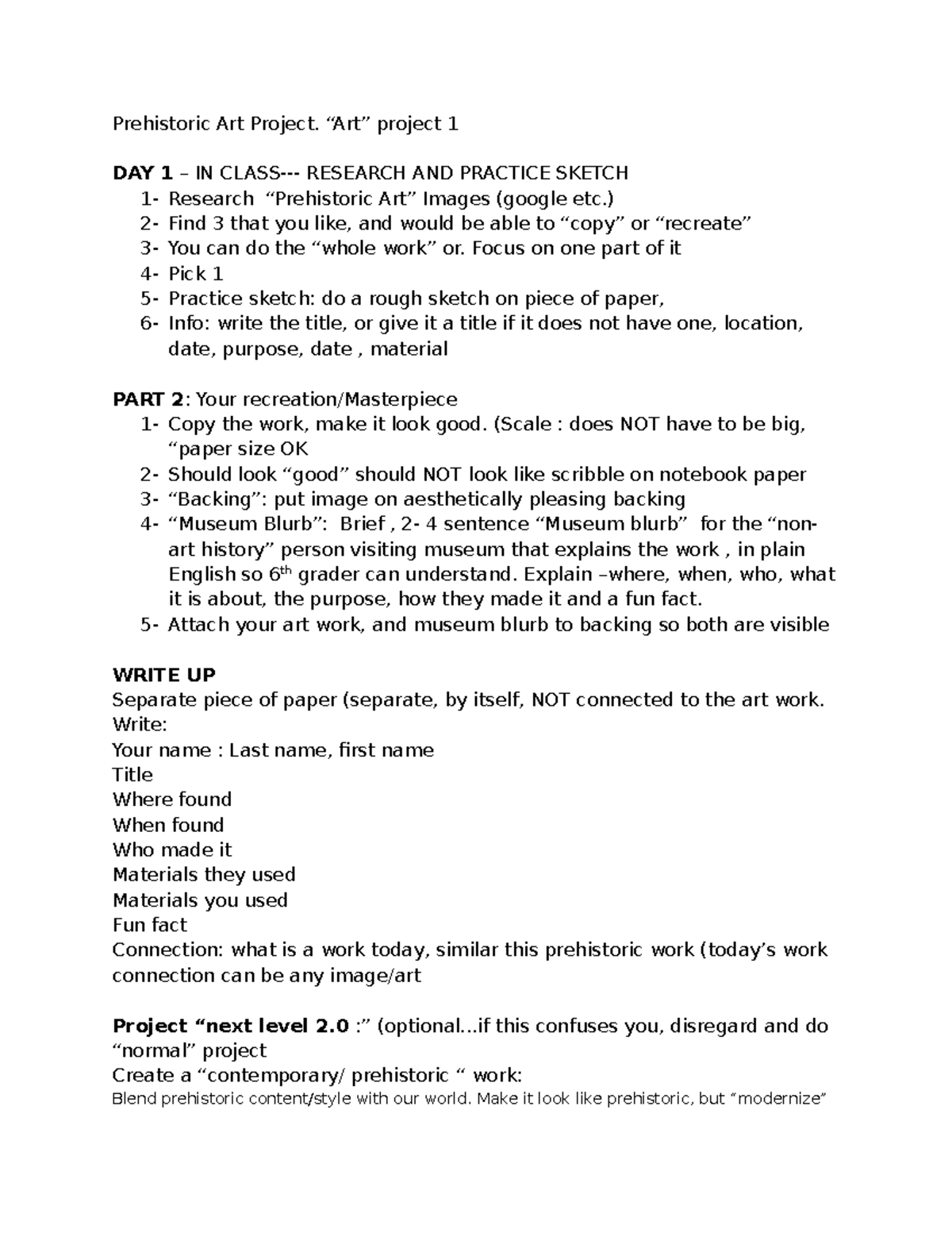 Prehistoric Art Project - Sketch & Recreation Guide - Studocu
