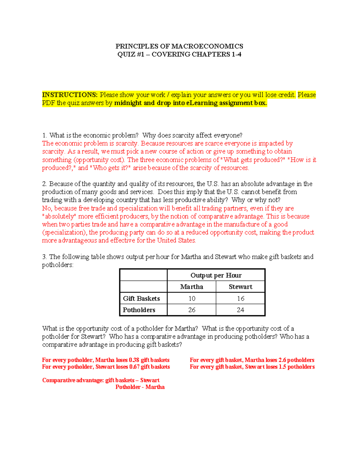 Macroeconomics Quiz 1 Answers (Chapters 1-4) - Principles of Macro ...