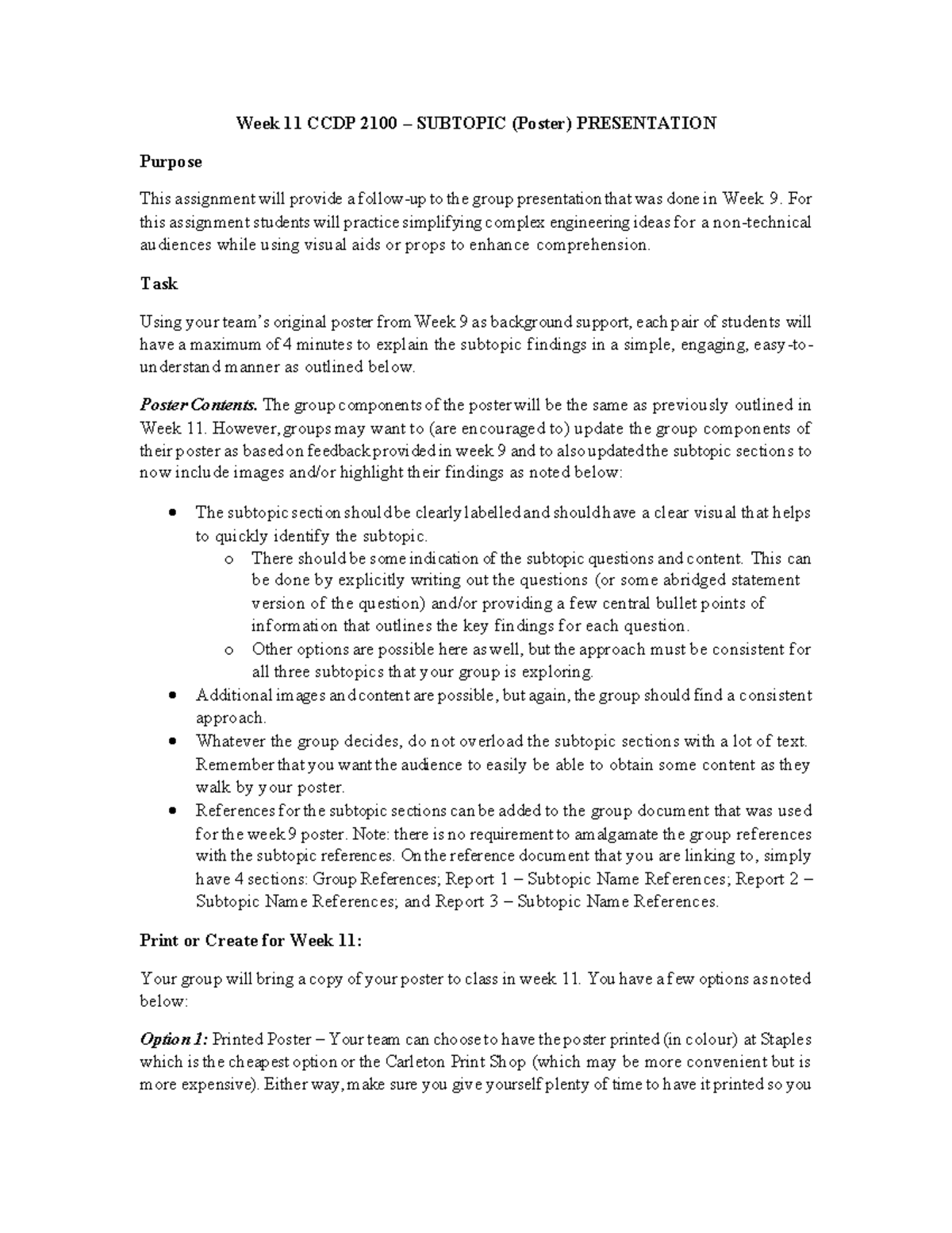 Week 11 CCDP 2100 Subtopic Report Poster Presentation Guide - Studocu