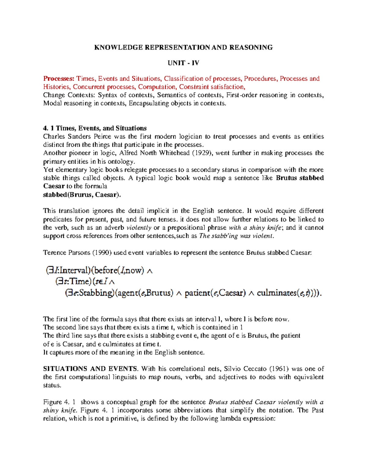 KRR - UNIT 4 - Lecture Notes: Processes, Events, and Contexts - Studocu