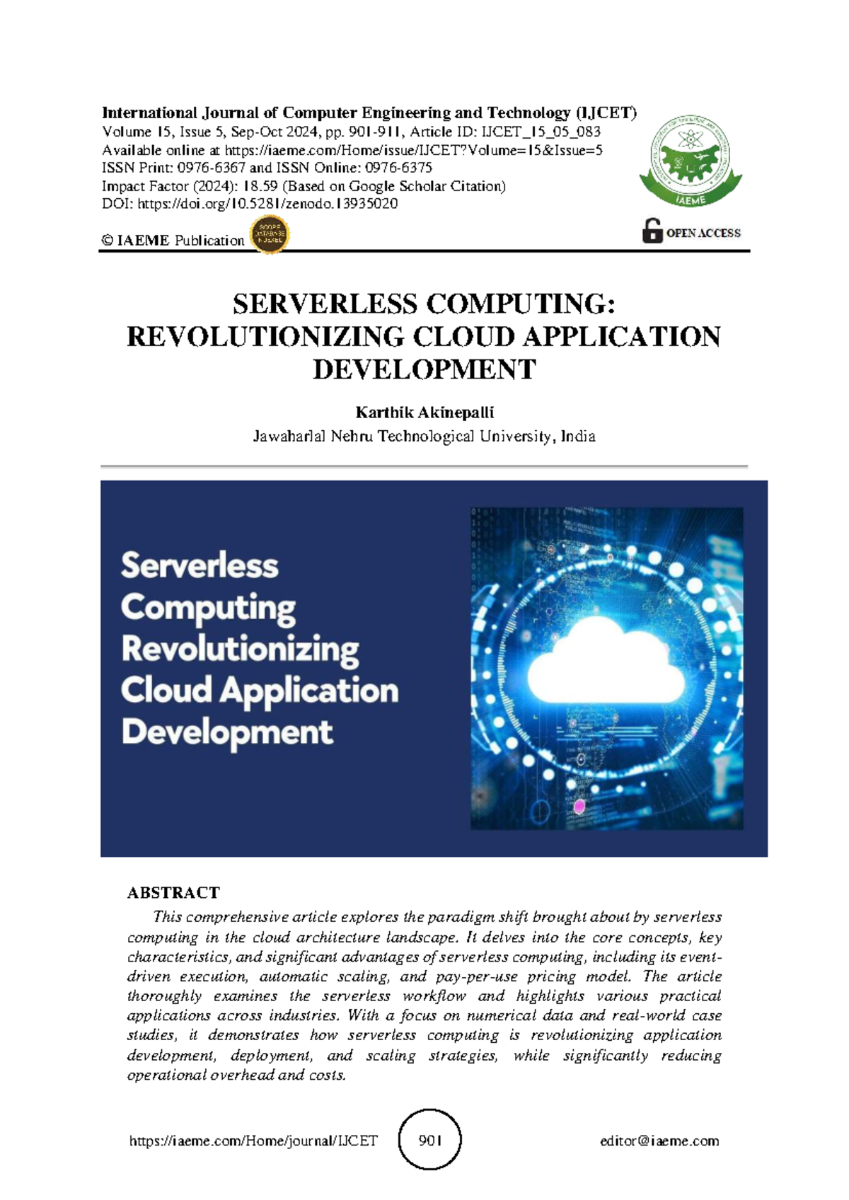 IJCET 15(5) - Serverless Computing: Transforming Cloud App Development ...