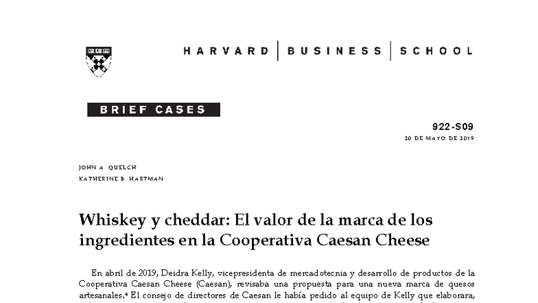 Caso Harvard: Whiskey y Cheddar en la Cooperativa Caesan Cheese - Studocu