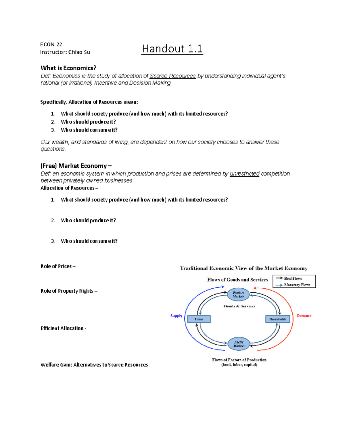 ECON 22 - Handout 1.1: Introduction to Economics and Resource ...