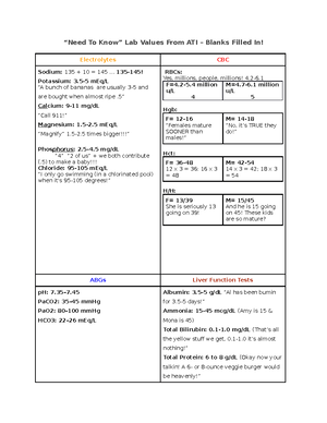 Cheat Sheet for lab values and equations - Nutrition Assessment Lab ...
