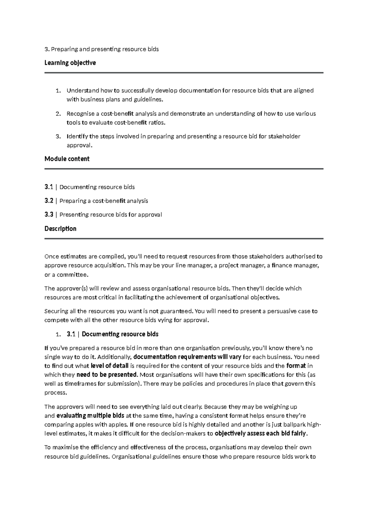 3. Preparing and Presenting Resource Bids: A Comprehensive Guide - Studocu