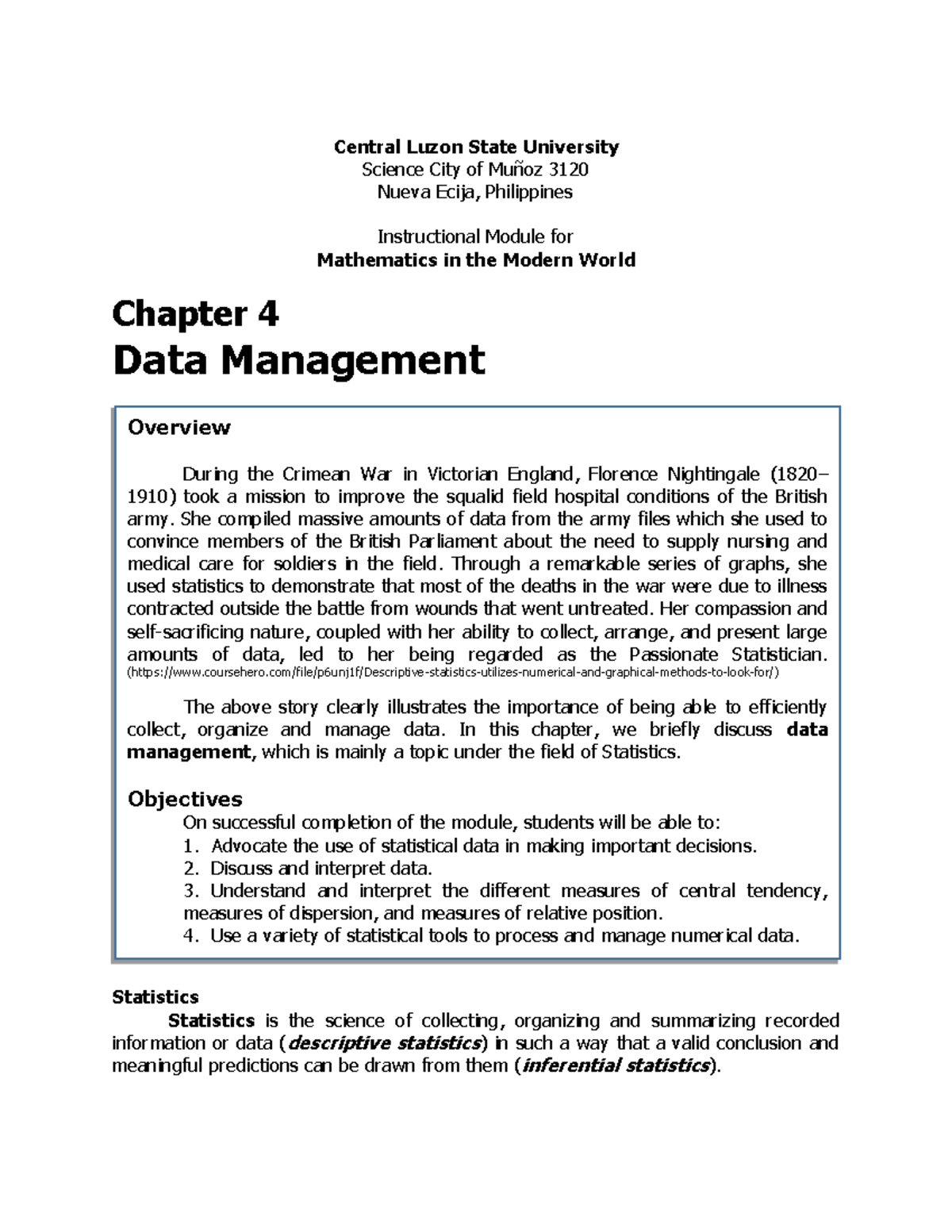 Math 1100 Module 4 - Key Concepts in Data Management & Statistics - Studocu