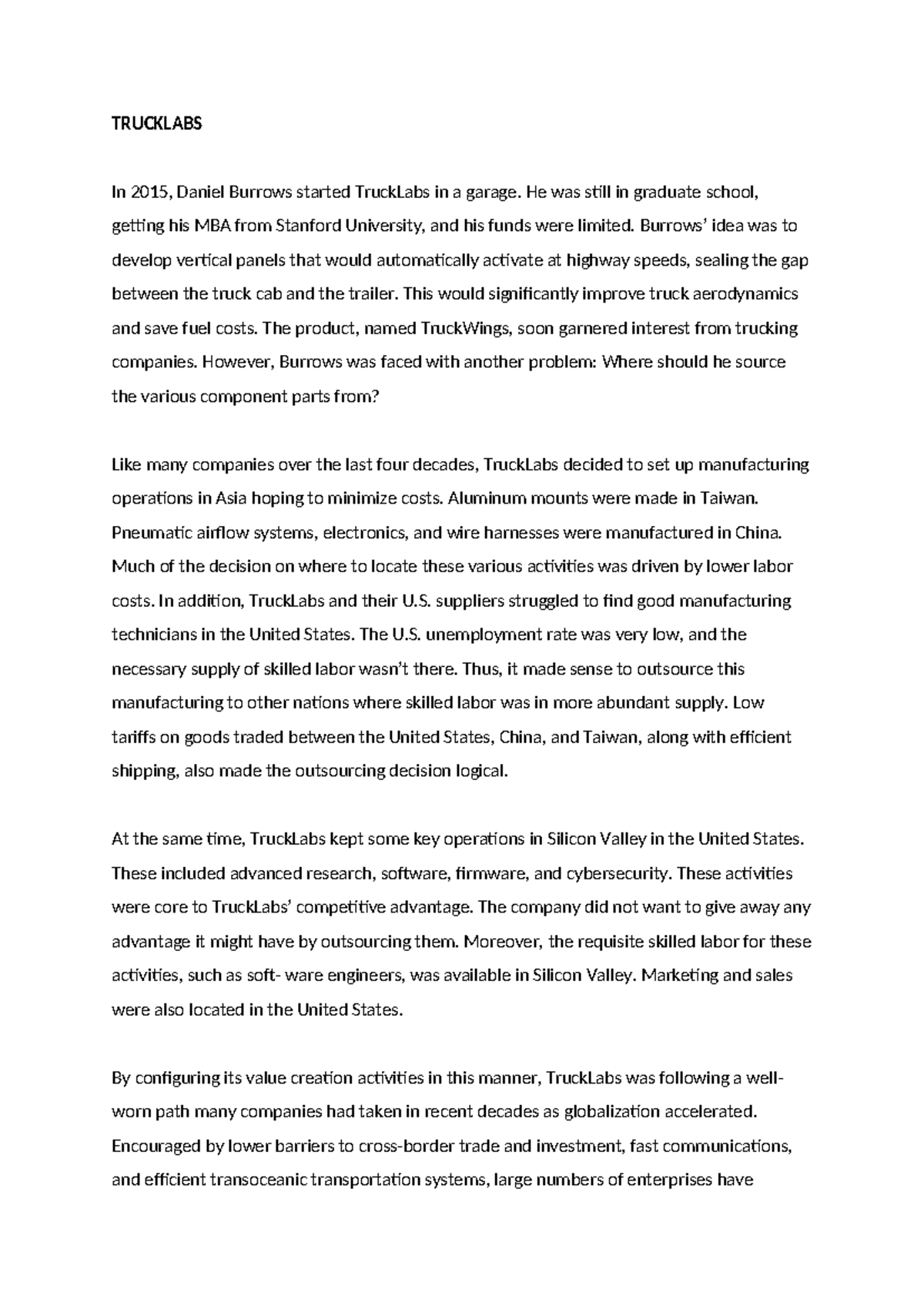 TruckLabs Case Study - IB C1 Class Exercise Analysis - Studocu