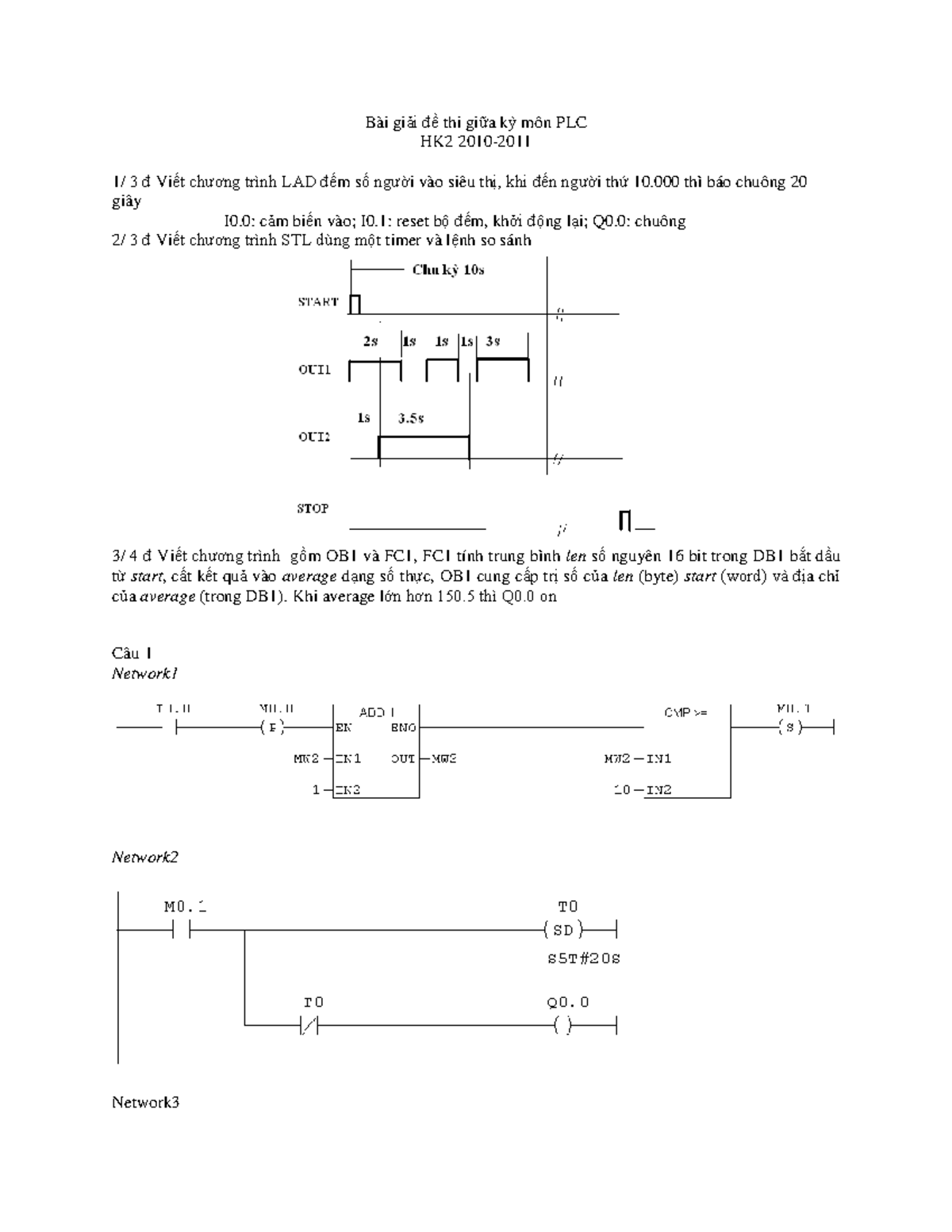 101086848 Bai Giai de Thi Giua Ky Mon PLC - Bài giải đề thi giữa kỳ môn PLC HK2 2010- 1/ 3 đ ...
