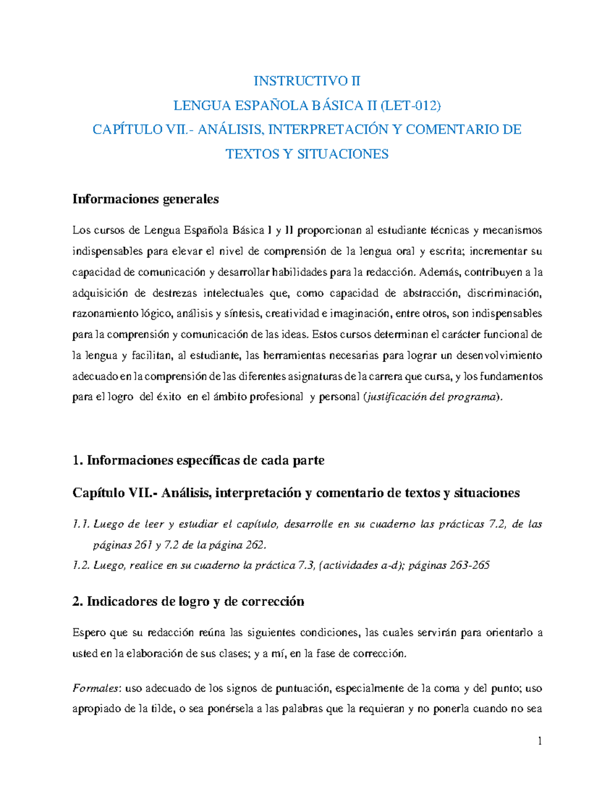 LET-012 Instructivo II: Análisis y Comentario de Textos en Lengua Española - Studocu