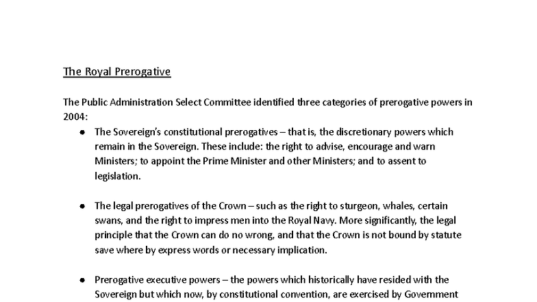 Prerogative Powers: An In-Depth Analysis of the Crown's Authority - Studocu