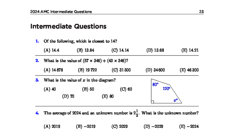 2024 AMC Year 9 and 10 Questions - Practice Problems - Studocu