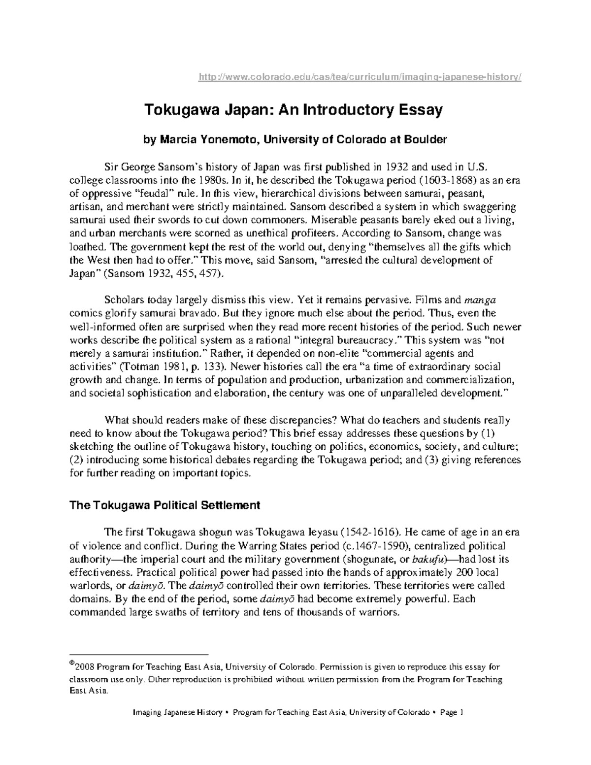 Tokugawa Japan: A Comprehensive Overview of History and Society - Studocu