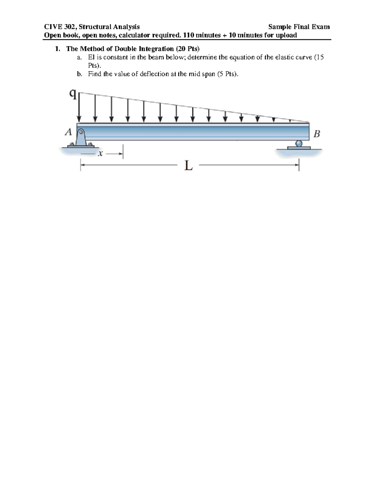 CIVE 302 Sample Final Exam: Structural Analysis Problems - Studocu