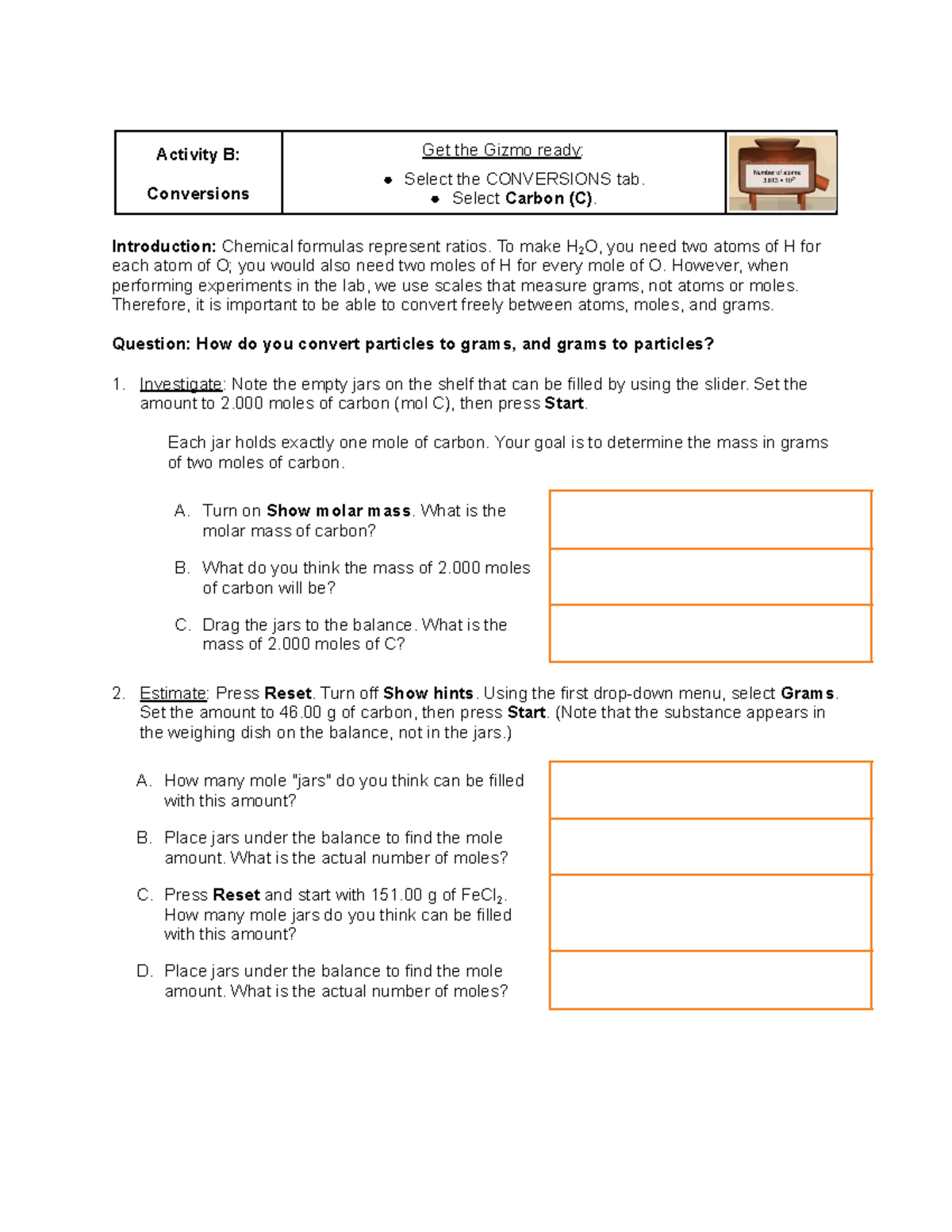 Moles SE - Conversions with the Mole - Activity B: Conversions Get the ...