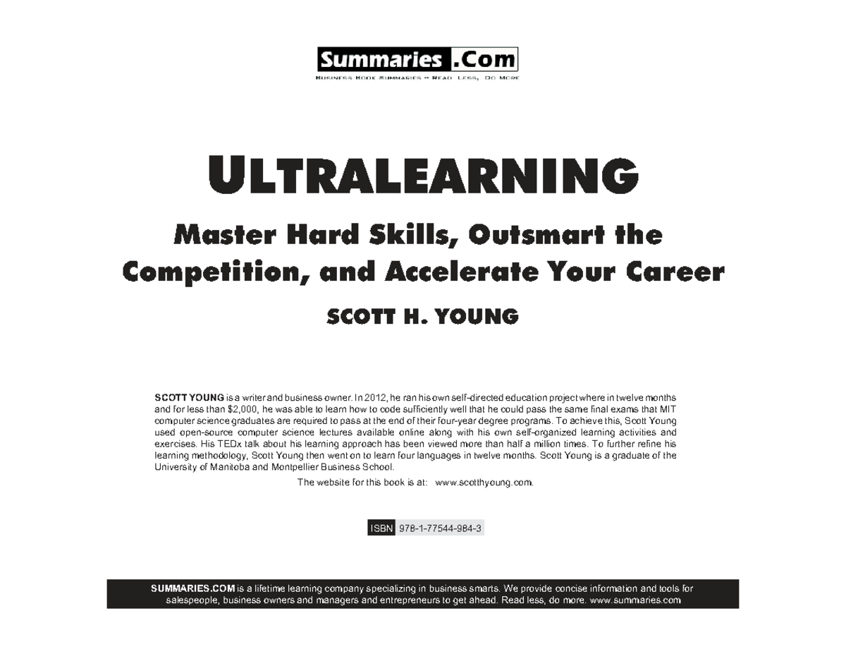 Ultralearning (Course Code: ULTRA) - Key Principles and Strategies for ...