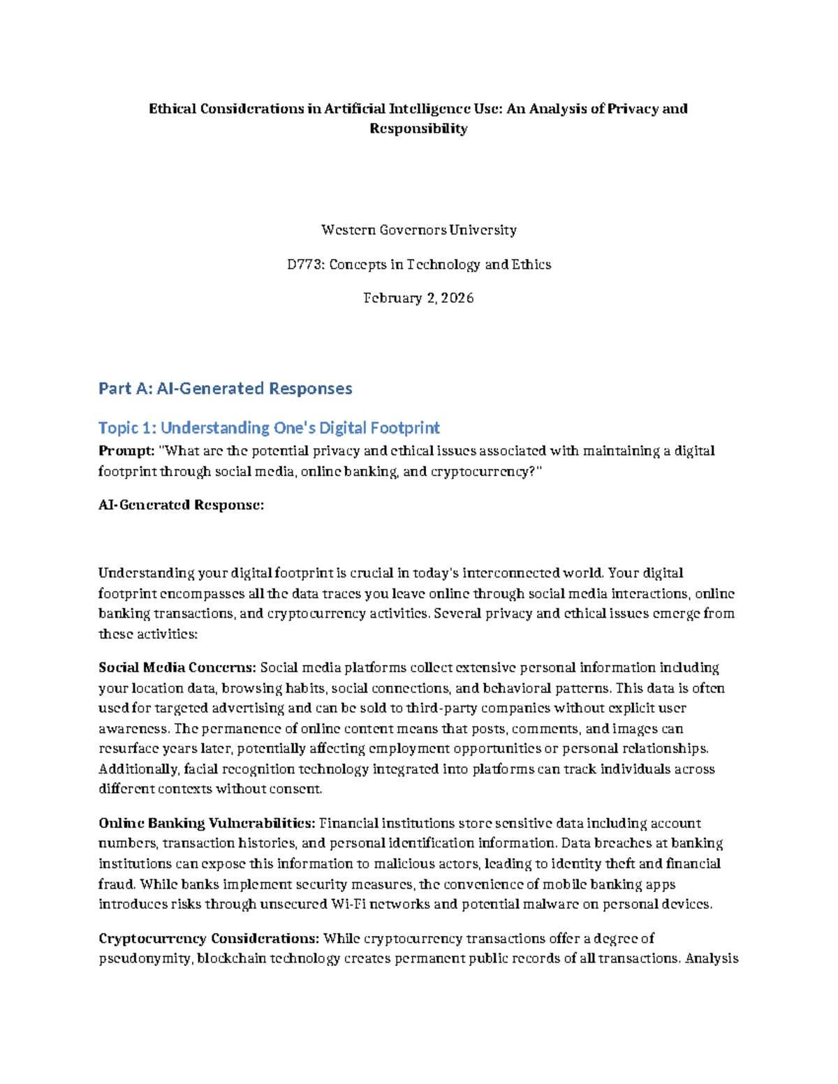 D773: Ethical Considerations in AI Use - Privacy & Responsibility ...