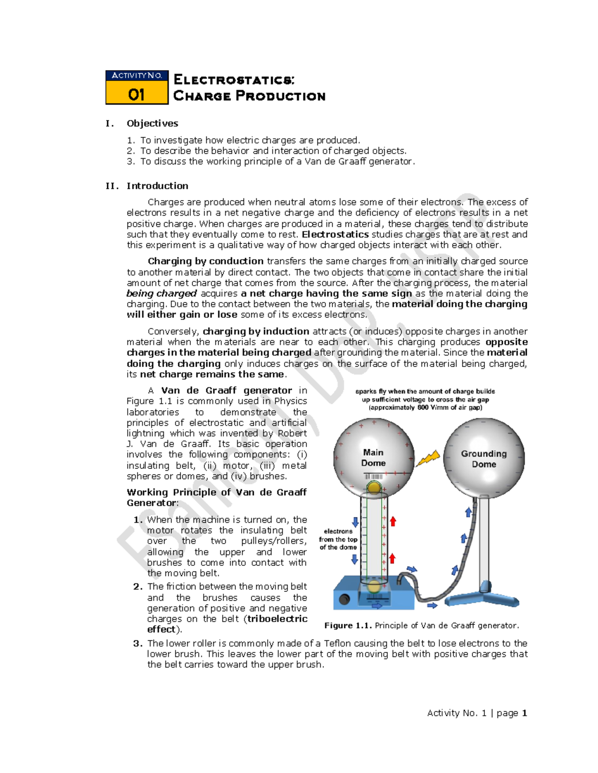 Lab. Act. No. 1 Electrostatics - Charge Production - ACTIVITY NO ...