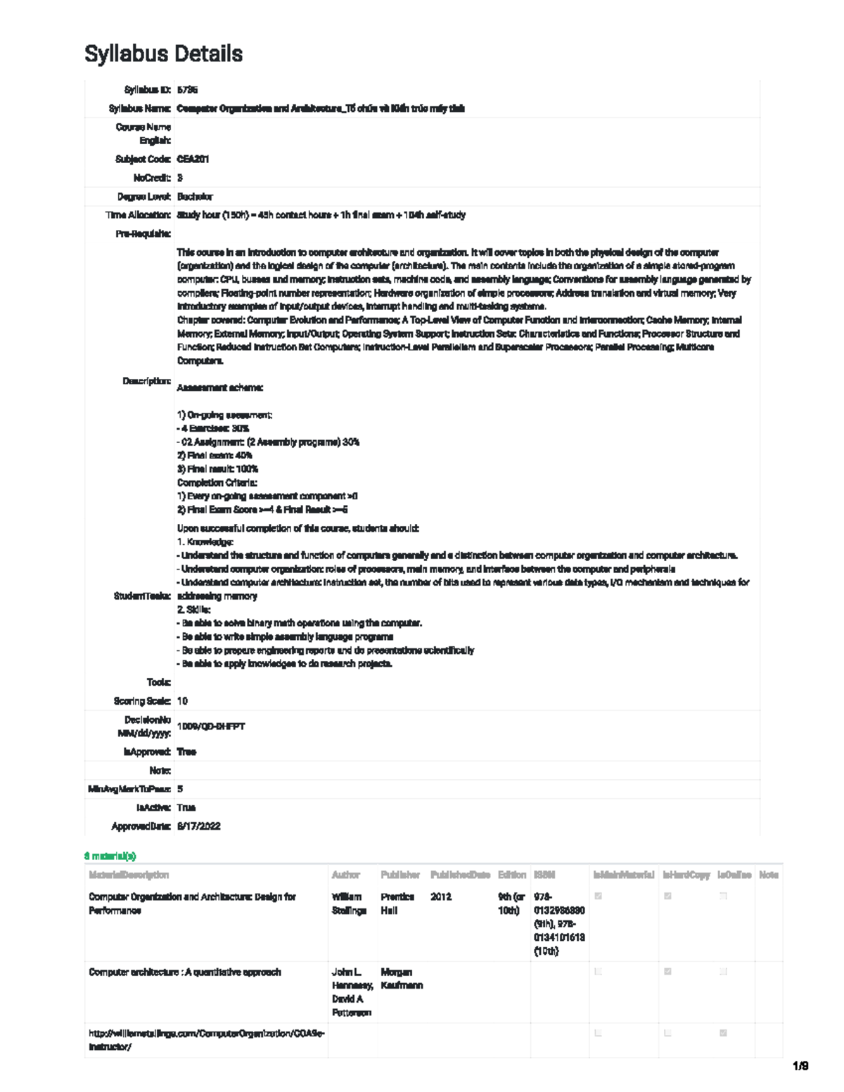 FPT-University-Syllabus - Computer Architecture - Studocu