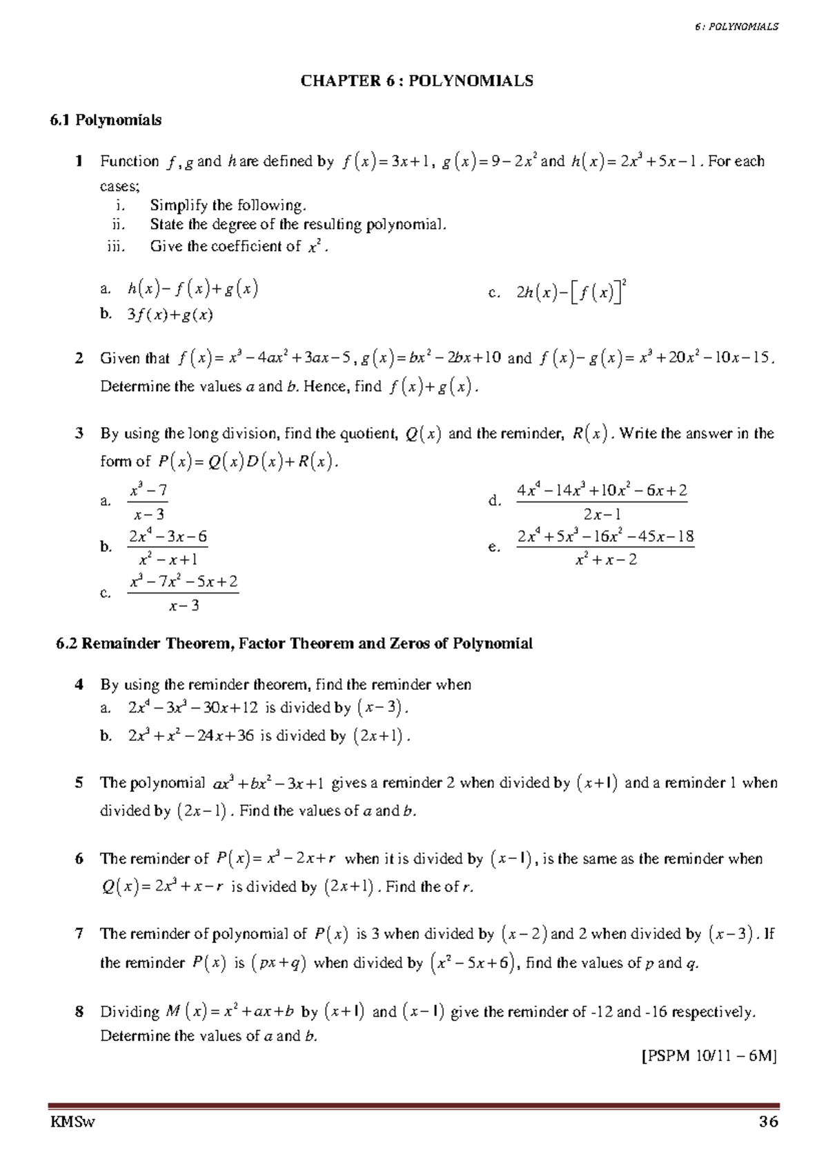 Tutorial 6-10: Exercises on Polynomials and Trigonometric Functions - Studocu