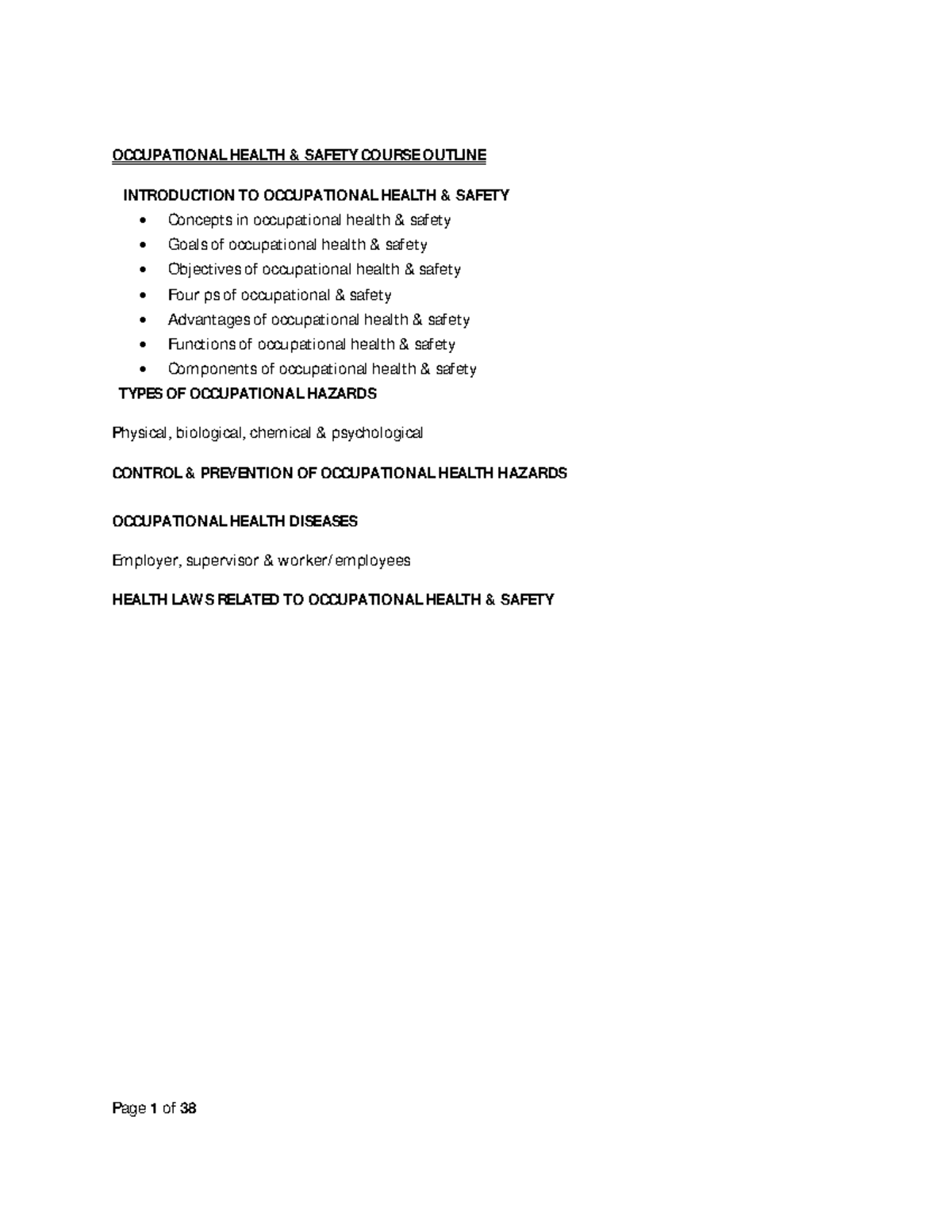 Occupational Health & Safety Module - OCCUPATIONAL HEALTH & SAFETY ...