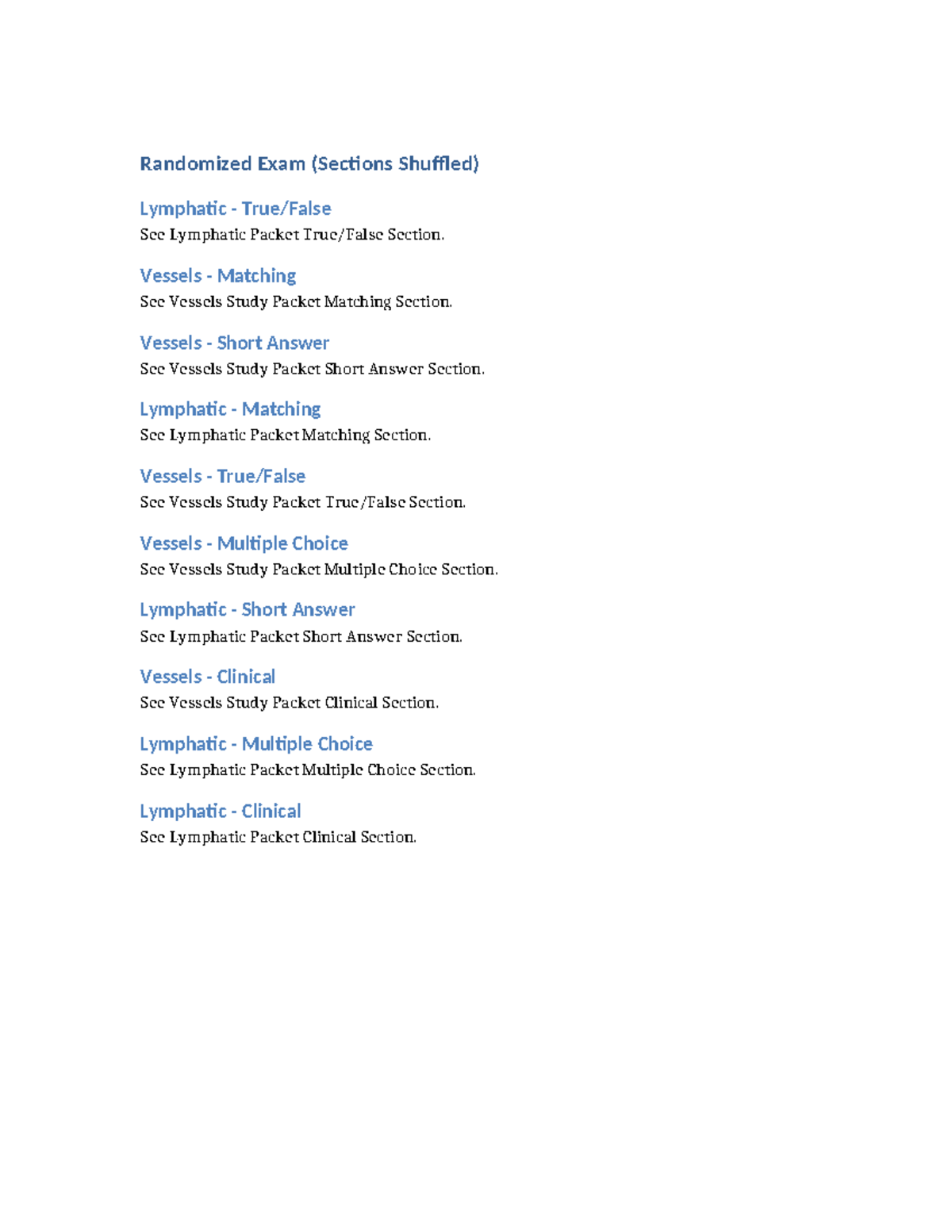Randomized exam - .... - Randomized Exam (Sections Shuffled) Lymphatic ...